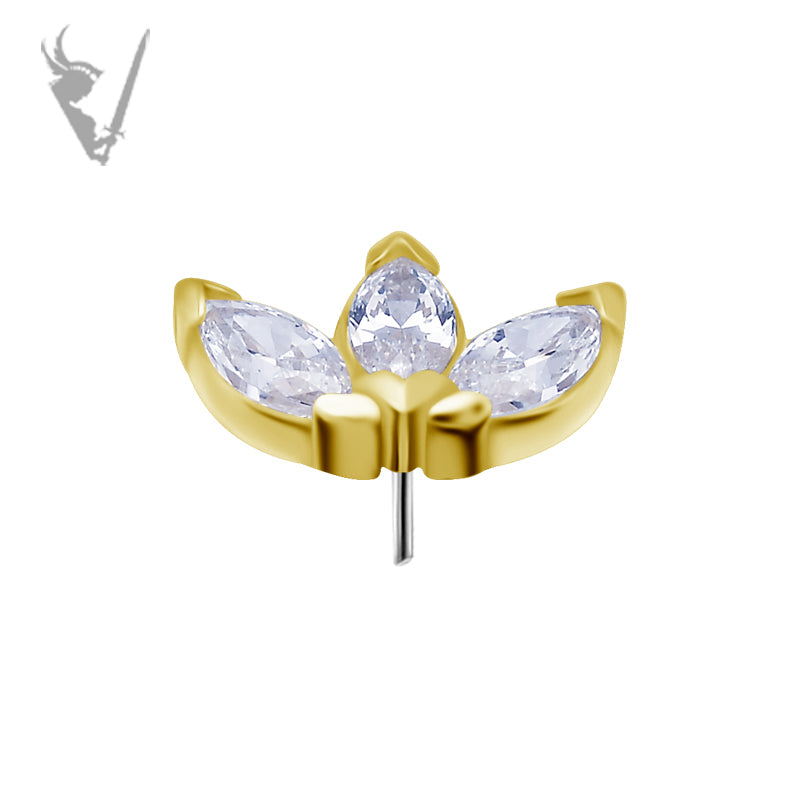 Valkyrie - 18kt Gold Threadless 3 fan marquise end with Premium Zircon | Valkyrie Canada